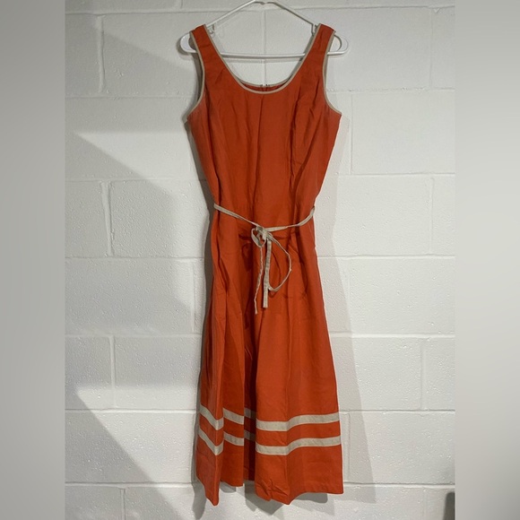 Covington | Dresses | Covington Orange Midi Dress With White Stripes ...